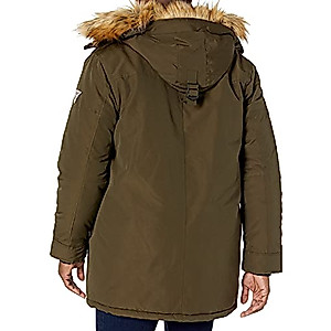 GUESS Men's Heavyweight Hooded Parka Jacket with Removable Faux Fur Trim, Olive, Small