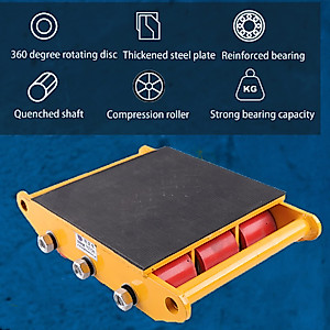 Machinery Mover, 15T Machinery Skate Dolly, 33000lbs Machinery Moving Skate, with 360° Rotation Cap and 9 Rollers, Heavy Duty Industrial Moving Equipment, Yellow, 1pc