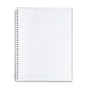 Graph Paper Notebook Quad Ruled Spiral Grid Notebook PACK Of 4 White Paper 100 Sheets Assorted Colors Wire Bound Graphing Books - by Emraw