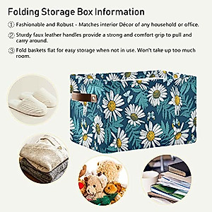 Kigai 1 PCS Storage Bins Daisy Foldable Canvas Fabric Storage Basket Laundry Basket with Handle Clothes Toys Organizer for Closet Shelf Office