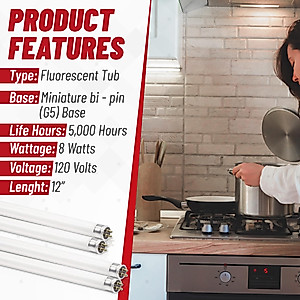 F8T5 CW Fluorescent Bulbs 12 Inch - F8 T5 8W Cool White 4100K Fluorescent 12" Under Cabinet Light Bulbs Linear T5 380 Lumens - Under The Counter Small Fluorescent Light Bulb - Pack of 2