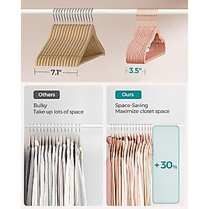 SONGMICS Velvet Hangers 50 Pack, Non-Slip Clothes Hangers, with Shoulder Notches, Pants Bar, 360° Swivel Hook, Space-Saving, for Closet, Pink UCRF029PK05