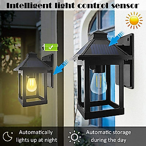 Solar Wall Lanterns Light Outdoor with 3 Modes, GEYUEYA 2 Pack Wireless Solar Motion Sensor LED Wall Sconce Lights Waterproof Warm Lighting Porch Light Fixtures for Patio Porch Garden Yard - No Glass