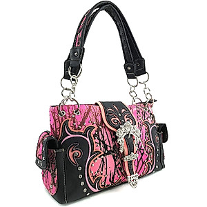 Zelris Camouflage Shine Glow Floral Rose Buckle Women Conceal Carry Handbag (Orange)