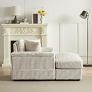 Eafurn Oversized Corduroy Sleeper Sofa,Comfy Thicked Upholstered Padded Chaise Longue with Ottoman,Soild Wood Reclining Chair Daybed,Deep Seat Convertible Couch Bed for Living Room Office