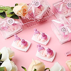 8 Pack Sleeping Baby Cake Topper Candle Pink Blue Baby Shower Candles Baby Shower Favors Children's Birthday Handmade Cake Topper Candle Wedding Festival Party Favors Decorations(Pink)