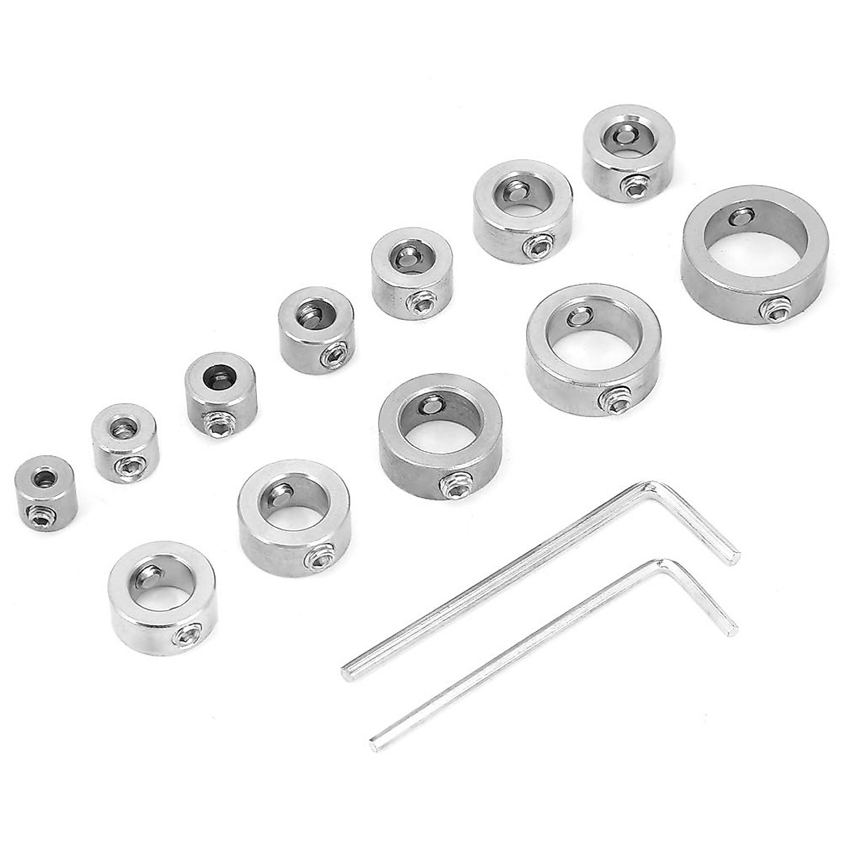 Kadimendium 12pcs 3-16mm Stainless Steel Drill Depth Stop Bit Collar Set Drilling Limit Ring Dowel Shaft Chuck Stop Collar Set with Hex Wrench