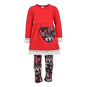 Unique Baby Girls Valentines Day Toddler Outfit Lace Trim Legging Set (6 Years, Red)
