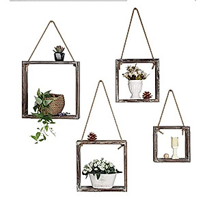 J JACKCUBE DESIGN Floating Hanging Square Shelves Wall Mounted Rustic Wood Cube Display Shelf Shadow Boxes Decorative Boho Home Décor for Living Room, Bedroom, Office, Set of 4 - MK571A
