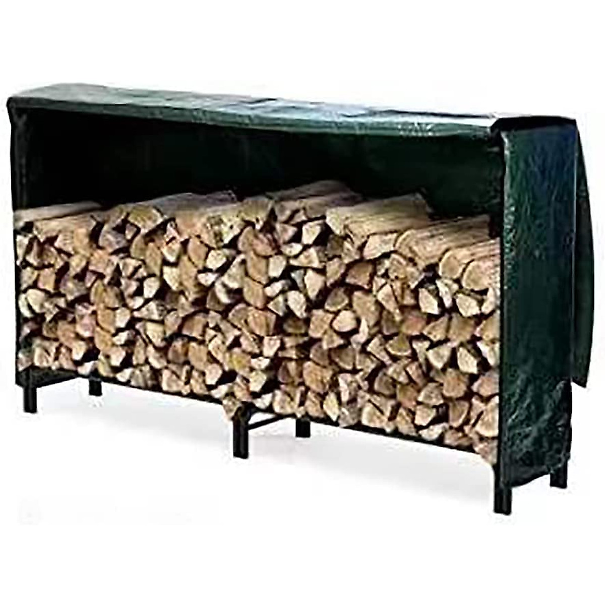 ifavor123 6.5 FT Firewood Rack Outdoor Indoor Heavy Duty Wood Rack for Firewood Log Rack with Cover Outdoors Wood Storage Stand Tubular Wood Pile Lumber Storage Stacking Log Bin Black