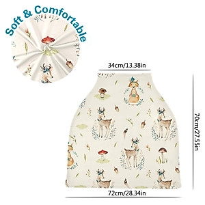 YYZZH Fox Deer Pattern Watercolor Boho Forest Animal Floral Mushroom Stretchy Baby Car Seat Cover Infant Canopy Nursing Covers Breastfeeding Cover Breathable Windproof Winter Scarf for Boys Girls