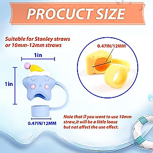 8Pcs Straw Cover for Stanley Cup, Silicone Straw Covers Cap,Cute Cartoon Dust-Proof Reusable Drinking Straw Tips Protector for Stanley Cup or 12mm Drinking Straws Plug Decoration (Mixed Style)