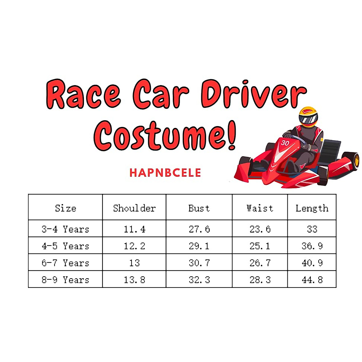 HAPNBCELE Kids Racing Suit Race Car Driver Costume Boy Speed Racer Girl Halloween Dress up Clothes for Play with Car Cap （Red, 3-4 Years