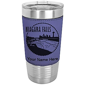 LaserGram 20oz Vacuum Insulated Tumbler Mug, Niagara Falls, Personalized Engraving Included (Faux Leather, Dark Purple)
