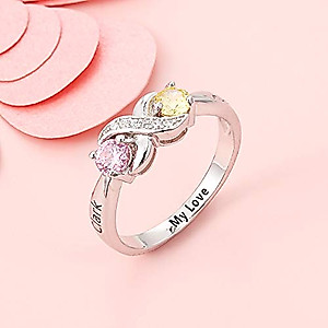 Personalized Infinity Mothers Ring with 2 Round Simulated Birthstones Engagement Promise Rings for Women (10)