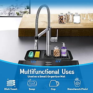 Draining Mat for Kitchen Sink, 14.5 x 5.5 Inches With 5° Slope Silicone Splash Guard, Protects Sinks from Splashing, Dish Soap Dispenser & Sponge Holder Mat Behind Faucet