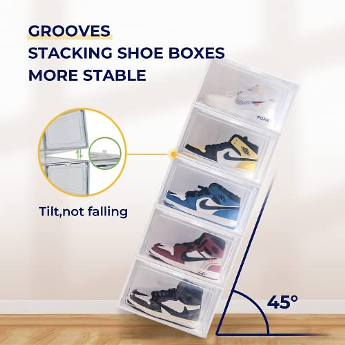 Nimluxe Shoes Storage Boxes,6Pack Sneaker Shoe Boxes Clear Plastic Stackable,Shoe Organizer Boxes with Magnetic Side Opening Lids, Display Case Shoe Container Boxes Fit Shoe Size Up to US 15