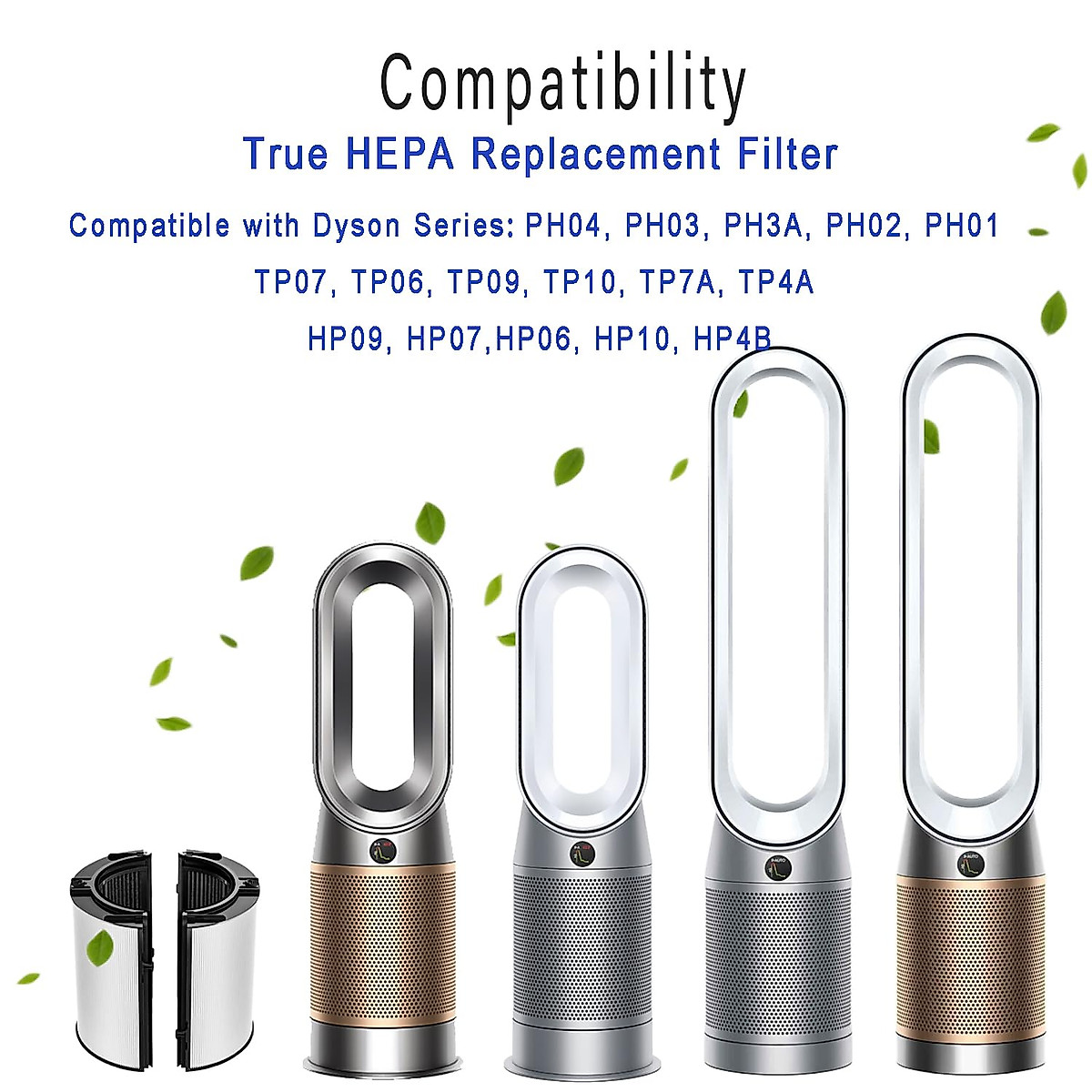 360° Combi Glass 2-in-1 HEPA+Carbon Replacement Filter for Dyson TP07 HP07 TP06 HP06 TP10 HP10 TP09 HP09 TP04 HP04 PH04 PH03 PH02 PH01 Air Purifier, H13 Grade True HEPA Pure Cool Hot Fan Filter, Black