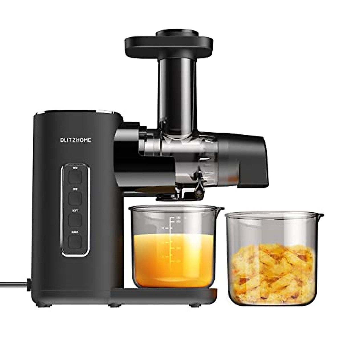 BLITZHOME Cold Press Juicer machines, 2-Speed Modes Slow Masticating Juicer for Vegetable and Fruit, with Quiet Motor/Reverse Function/Wide 1.73" Feed Chute, Easy to Clean