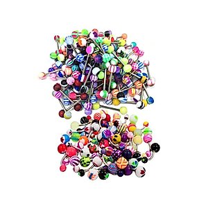 Honbay 100 Mix Pack 50Pc 14G Belly Button Rings and 50Pc 14G Tongue Ring Barbells Kit
