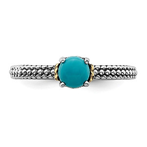 Solid 925 Sterling Silver and 14k Yellow Gold Stackable Turquoise Vintage Antiqued Ring Eternity Band Size 7