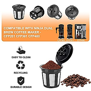 Reusable K Cups for Ninja Dual Brew Coffee Maker, 4 Pack Reusable K Pod with Clean Brush, 3 Hole Permanent K Cups Filters Coffee for Ninja Coffee Maker Filter CFP201 CFP301 CFP400 Dual Brew Pro