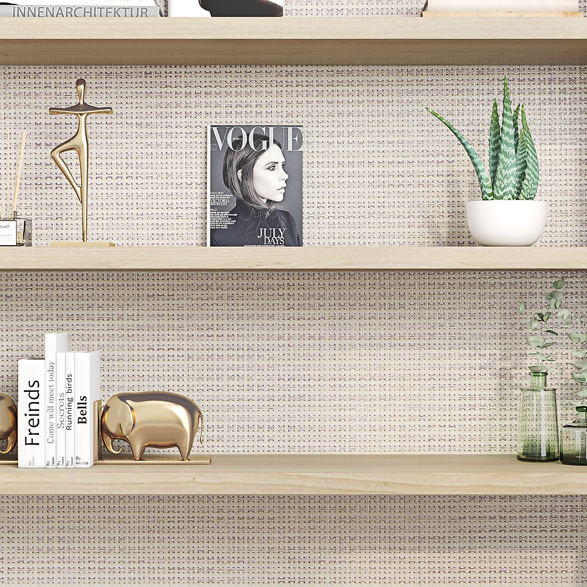 FunStick Beige Weave Grasscloth Peel and Stick Wallpaper Textured Beige Wallpaper for Bedroom Bathroom Walls Removable Beige Contact Paper for Cabinets Waterproof Grass Cloth Fabric Wall Paper 16"x80"