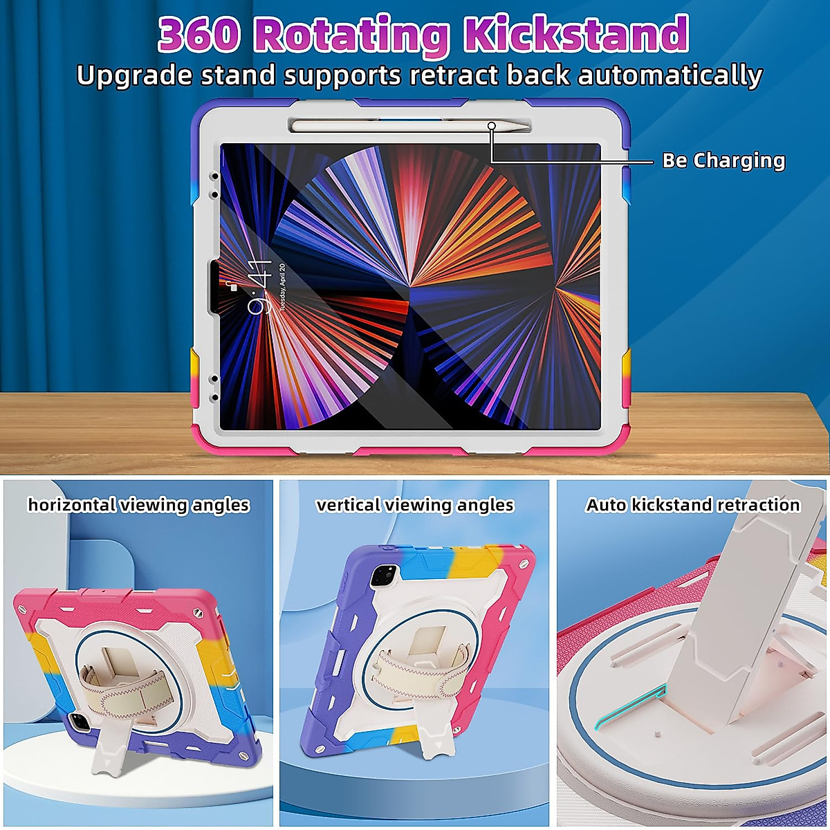 ROISKIN for iPad Pro 12.9 -Inch Case (6th, 5th, 4th & 3rd Gen) with HD Screen Protector, 360 Stand, Hand Strap, Pencil Holder,Shoulder Strap,Rugged Bulky Full Body 12.9 iPad Pro Case