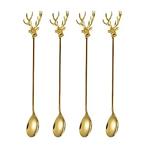OUKEAI Long handle Iced Tea Spoon 18/8 Stainless steel Mixing scoop Coffee scoop Dessert scoop Fashion moose shape