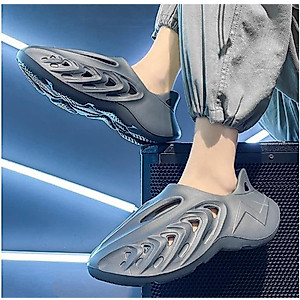 Foam Runner Hollow Walking Sneakers for Women Men Casual Cloud Slides Soft Non-Slip Water Shoes Outdoor Beach Pillow Sandals(Grey-11-11.5 Women/9.5-10 Men)