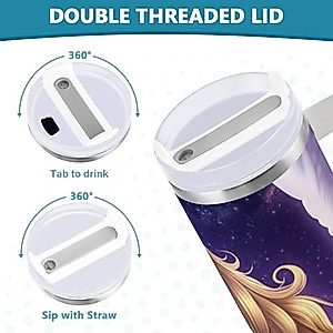 Beautiful Unicorn Horse Stainless Steel Tumblers with Straw and Handle for Water, Insulated Water Bottle 30 OZ / 0.89 L