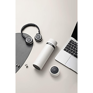 Rehydr8-Stainless Steel Water Bottle 17oz Thermos Coffee Flask Hydro Jug With Tea Infuser w/ LED Temperature Display and Carrying Strap Stay Cold/Hot~24Hour-White