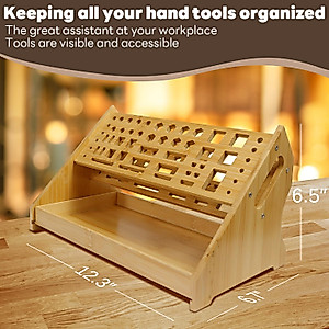 CIYRULL Screwdriver Organizer Desktop Screwdriver Holder 53 Slots Workbench Rack Stand Bamboo Tool Storage Organizer for Plier Hammer Allen Wrench