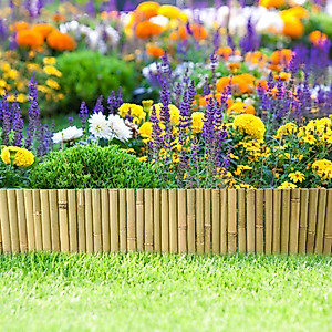 Jollybower 8x39IN Natural Bamboo Edging, Bamboo Garden Border Edging, Outdoor Landscape Edging for Decorative Garden, Patio Flower Garden Bed, Lawn, Yard, Pool Fences（1Pc with 3 Short Bamboo Poles）