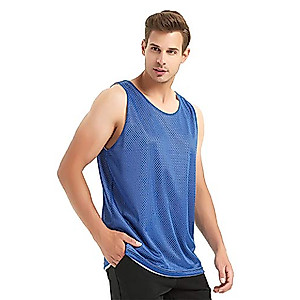 TOPTIE Custom Reversible Basketball Jersey (Double Sides Name/Number) Mesh Tank Top Scrimmage Jersey-Blue/White-L