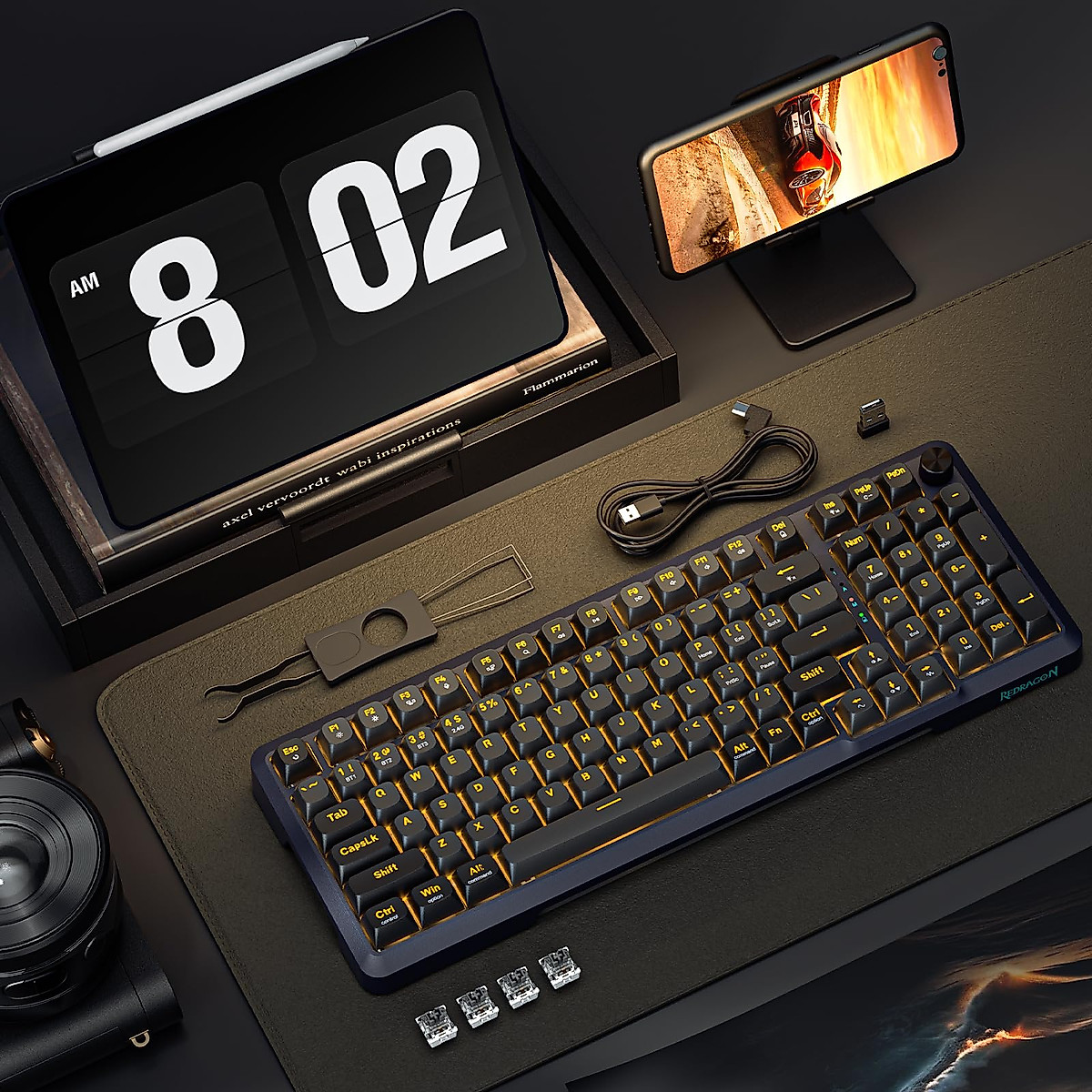 Redragon Mechanical Keyboard Wireless, Gaming Keyboard Wireless 3-Modes 94 Keys Mechanical Keyboard Hot-Swap Socket, RGB Creamy Gaming Keyboard Gasket Structure for PC/Tablet/Laptop/Xbox/PS4