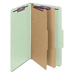 Smead Pressboard Classification File Folder with SafeSHIELD Fasteners, 2 Dividers, 2" Expansion, Legal Size, Gray/Green, 10 per Box (19076)