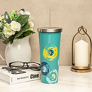 bzyoo SUP Double Wall Vacuum Insulated Tumbler with Straw and Lid Stainless Steel Water Bottle Travel Mug Cup, Mother's Day Gifts Perfect for Ice Coffee or Tea (710ml) Color: Green Cyclone