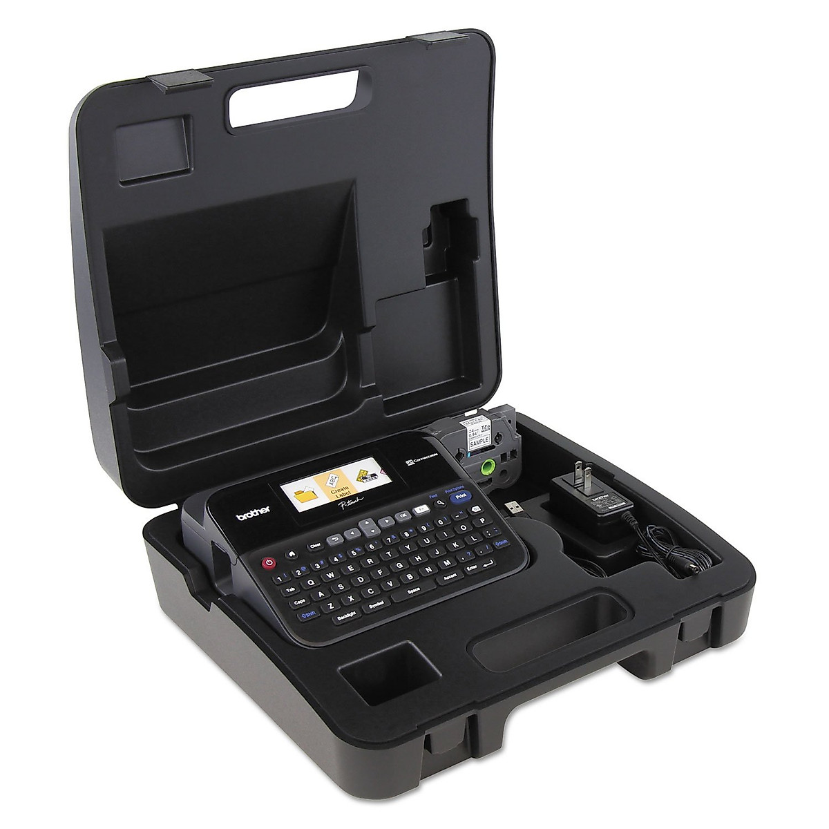 Brother P-Touch, PTD600VP, PC-Connectable Label Maker with Full Color Graphical Display, Case, Split-Back Tapes, 14 Fonts, High-Resolution, Black