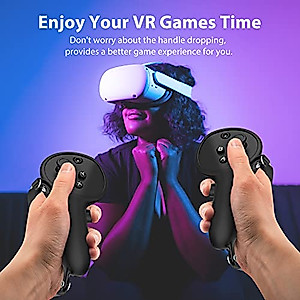 Controller Grip Cover Compatible with Quest Pro Accessories DOBEWINGDELOU Silicone Grips Strap Cover Protector with Knuckle Straps Black