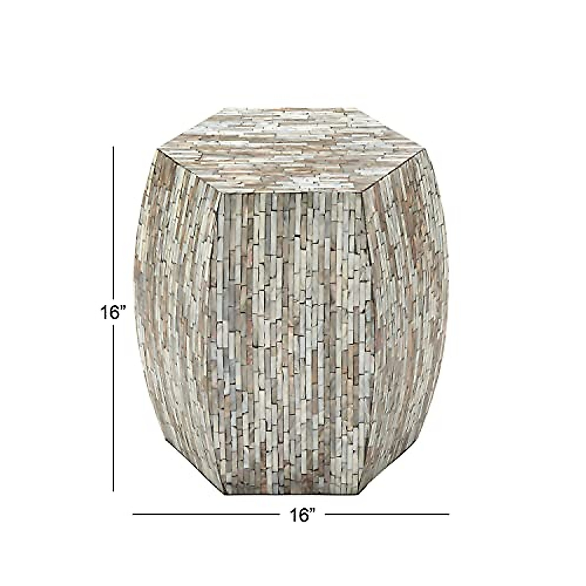 Deco 79 Mother of Pearl Shell Handmade Side End Accent Table Shell Mosaic Hexagon End Table with Brown Accents, Side Table 16" x 16" x 16", Gray