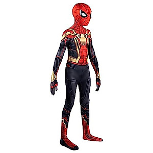 Marvel Integrated Spider-Man Official Youth Deluxe Zentai Costume - Stretch Spandex with Hidden Zippers and Wrist Slits (S) Multi