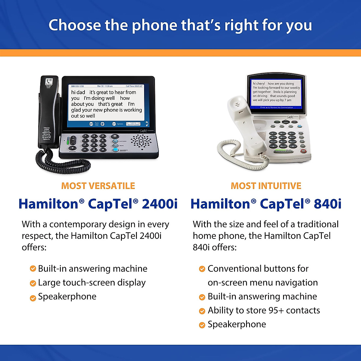 Hamilton CapTel 2400i Captioned Telephone Large Touch-Screen Captioned Telephone with 40dB Amplification