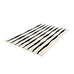 Abani Nordic Collection Area Rug -Contemporary Scandinavian Striped Cream/Black Design -4'x6' -Easy to Clean -Durable for Kids and Pets - Non-Shedding - Medium Pile - Soft Feel -Living Room, Bedroom