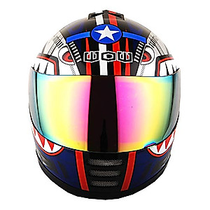 WOW Youth Motorcycle Full Face Helmet Street Bike BMX MX Kids Shark Blue + MX Skeleton Glove Bundle