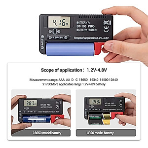 ZffXH Battery Tester 2 PCS for 9V 3.7V 1.5V AA AAA Cell C D 18650 Battery – Easy to Read, Digit Indicates(BT-168 PRO)