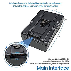 REYTRIC 154Wh(10400mAh) V Mount/V-Lock Battery with D-tap Output Charger and D-Tap Cable Compatible Video Camera Camcorder Broadcast LED Light Replacement Brick for DSLR