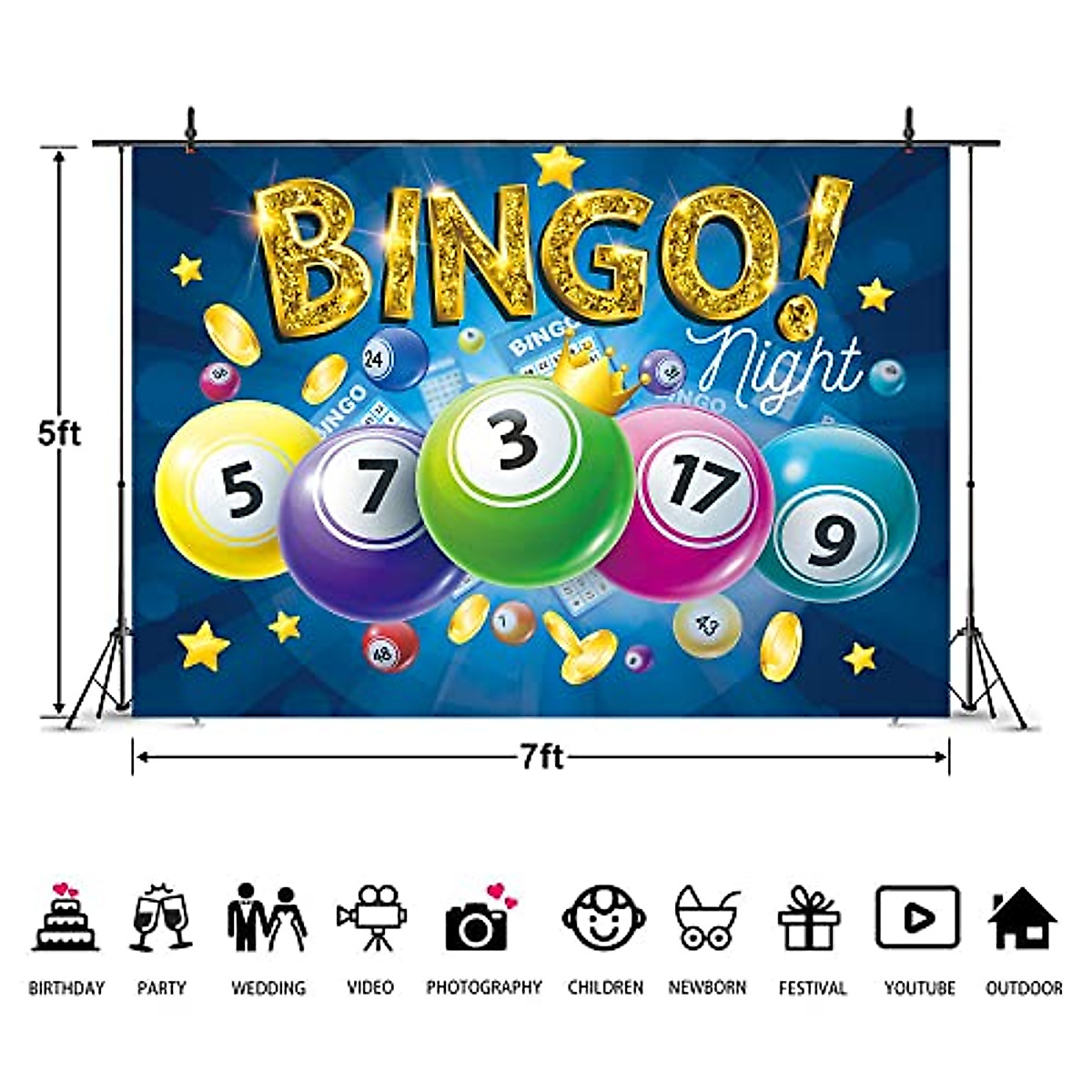 Imirell Bingo Night Backdrop 7Wx5H Feet Snooker Game Time Cards Contest for Bingo Winning Ball Party Photography Backgrounds Decorations Photo Shoot Decor Props