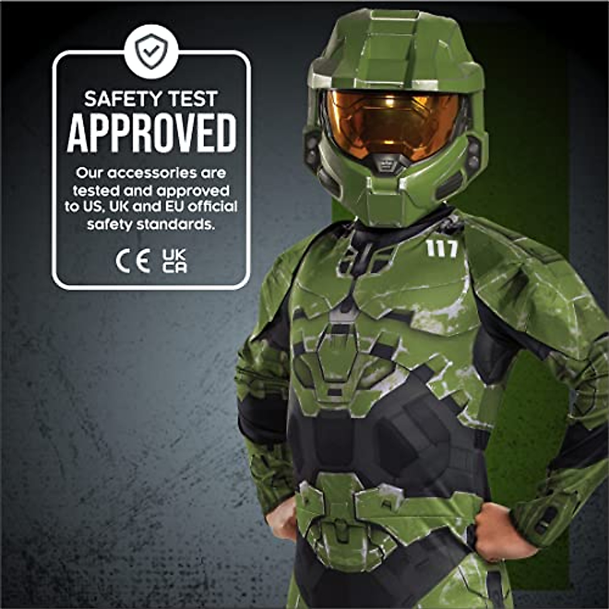 Halo Infinite Master Chief Costume, Kids Size Video Game Inspired Character Jumpsuit, Classic Child Size Large (10-12), Green & Black