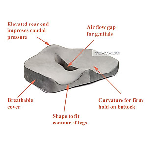 Tektrum Orthopedic Cool Gel Enhanced Seat Cushion, Gel Memory Foam Coccyx Cushion for Back Pain, Sciatica, Tailbone, Prostate, Sitting Long Hours - Office, Home, Car, Plane, Wheelchair (TD-02NJ-GREY)